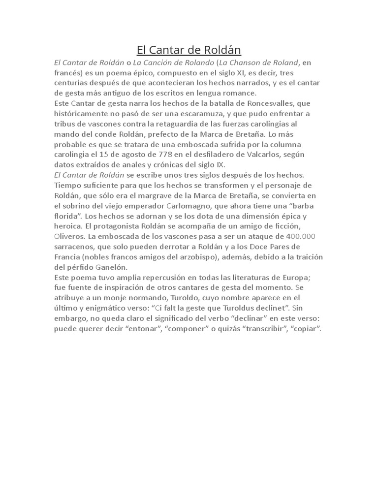 El Cantar de Roldán. | PDF
