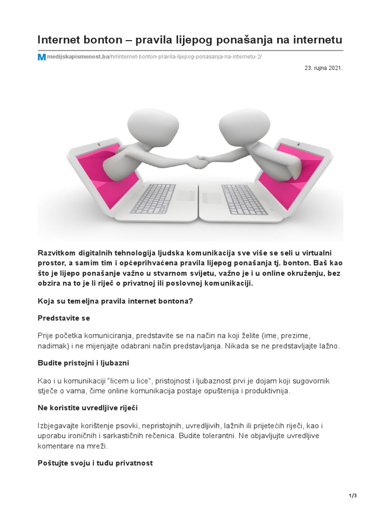 Medijskapismenost - Ba-Internet Bonton Pravila Lijepog Ponašanja Na Internetu | PDF
