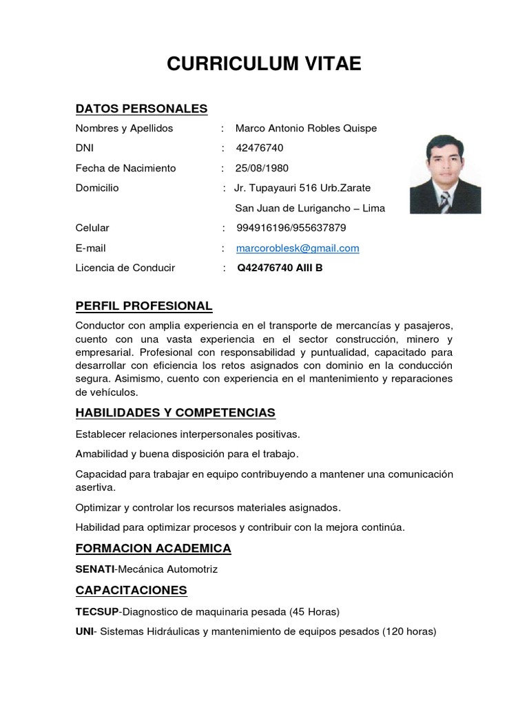 CV Marco Robles | PDF | Transporte