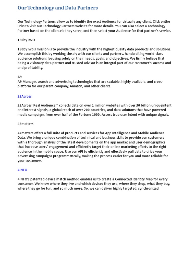 Our Technology Partners | PDF | Retail | Brand