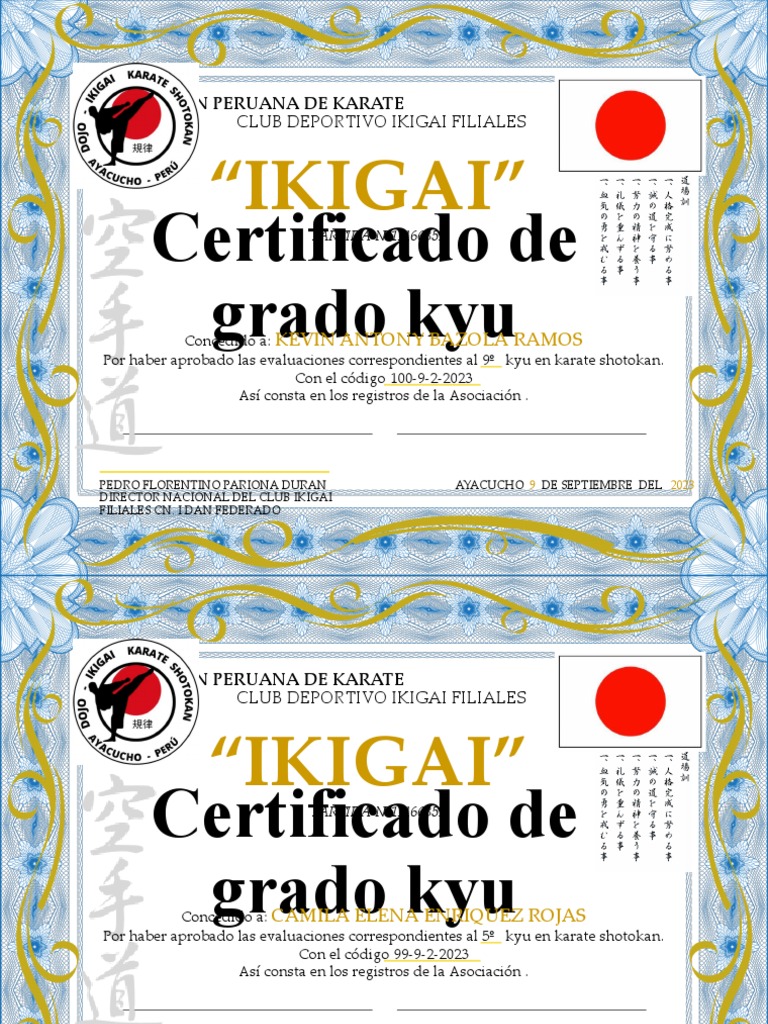Certificados de Grado Kyu Septiembre 9 2023 | PDF | Shotokan | Kárate