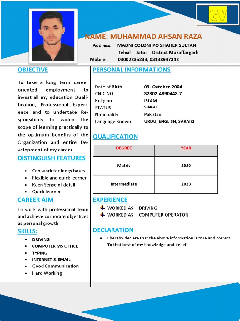 Muhammad Ahsan Raza CV | PDF