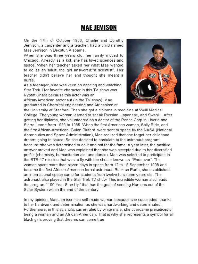 Mae Jemison: Trailblazing Astronaut | PDF
