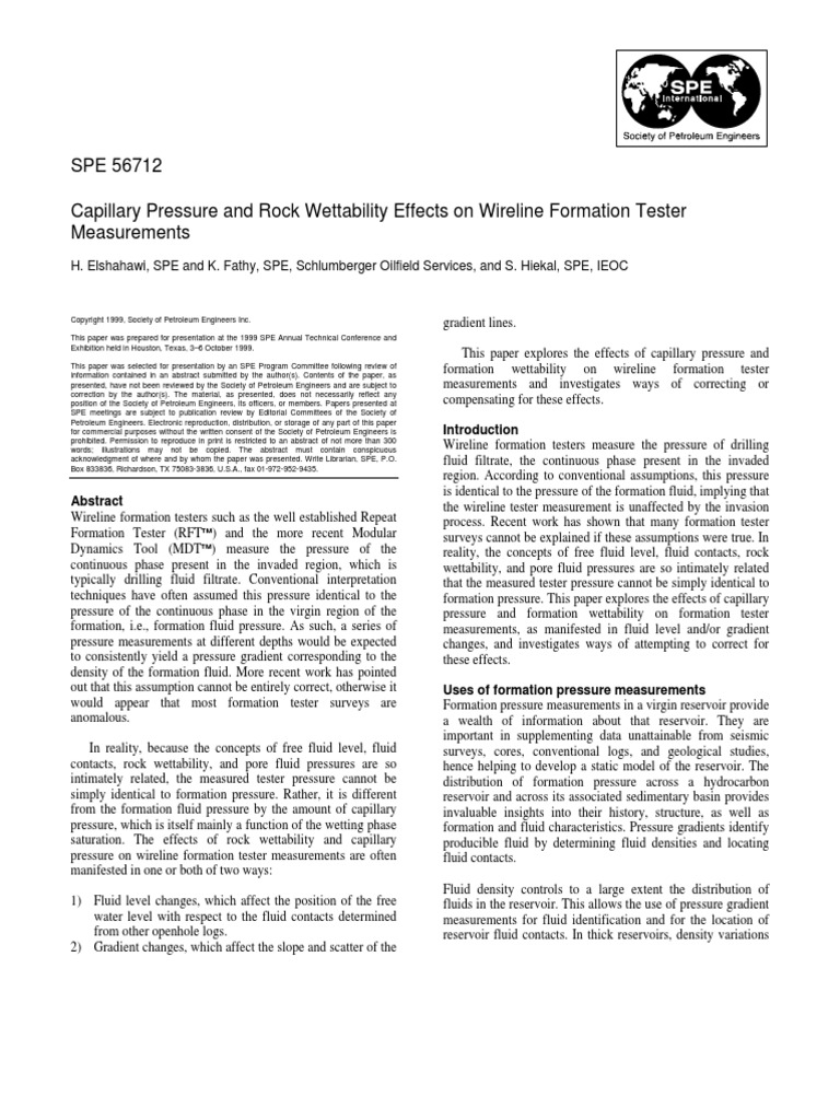 SPE 56712-MS Wireline Formation Tester Measurements | PDF | Petroleum ...