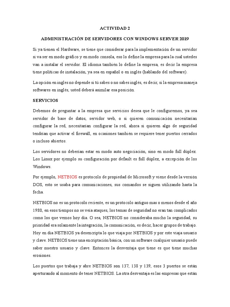 Actividad 2 - Administracion de Servidores Con Windows Server2 | PDF | Servidor (Computación ...