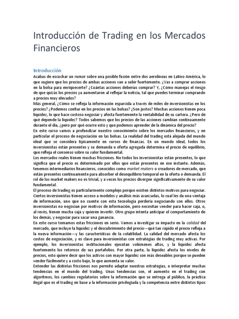 Introducción de Trading en Los Mercados Financieros | PDF | Mercado (economía) | Bolsa