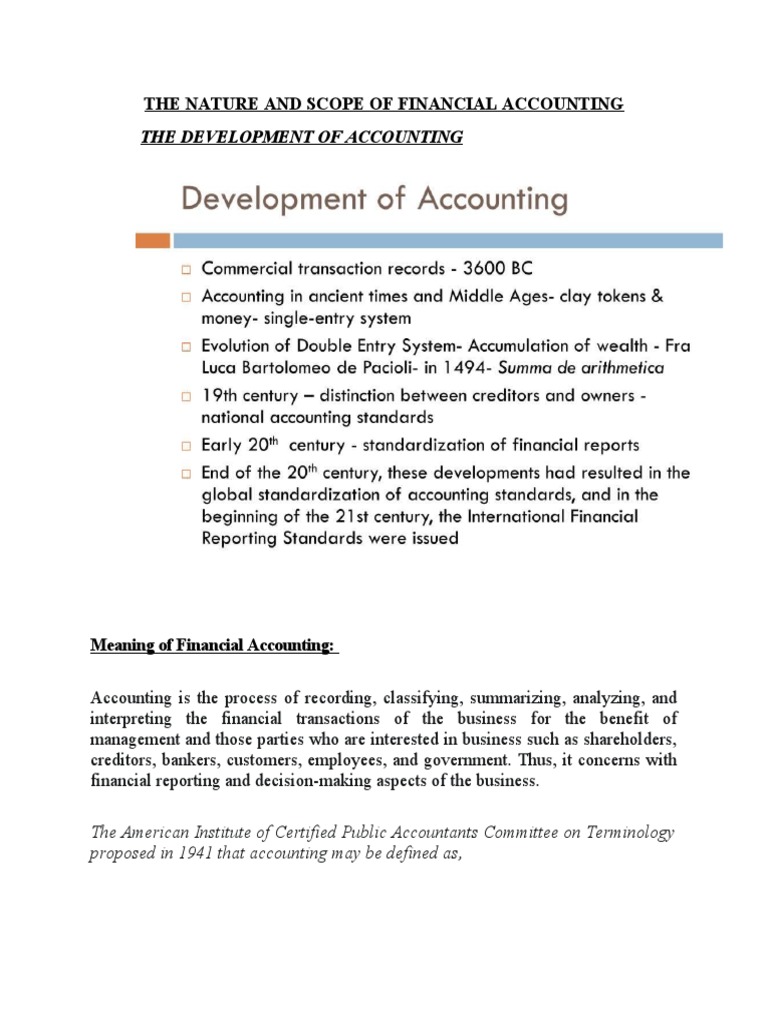 Nature and Scope of Financial Accounting | PDF | Debits And Credits ...