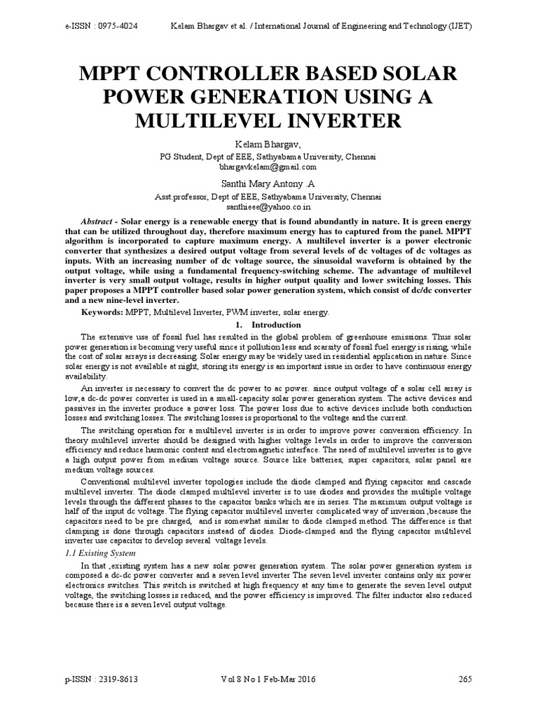 MPPT Controller Based Solar Power Generation Using | PDF | Power ...