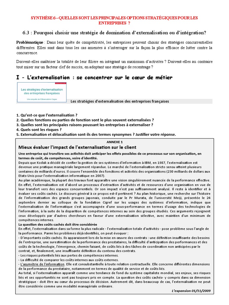 Externalisation Integration Eleve | PDF | Sous-traitance | The Coca Cola Company