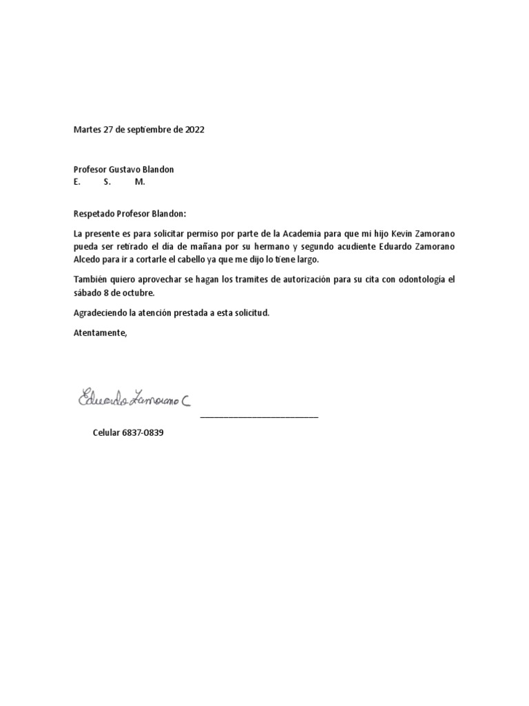 Nota Permiso Kevin | PDF