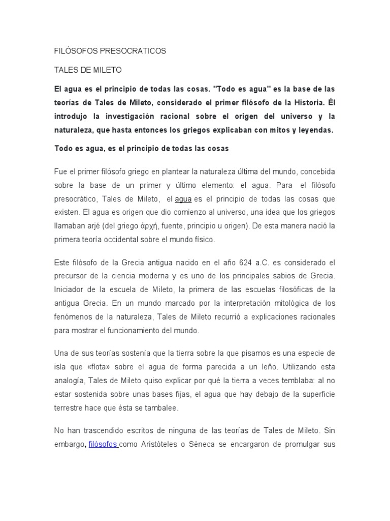 Filósofos Presocraticos Cuarta Semana | PDF | Metafísica | Filosofía griega antigua