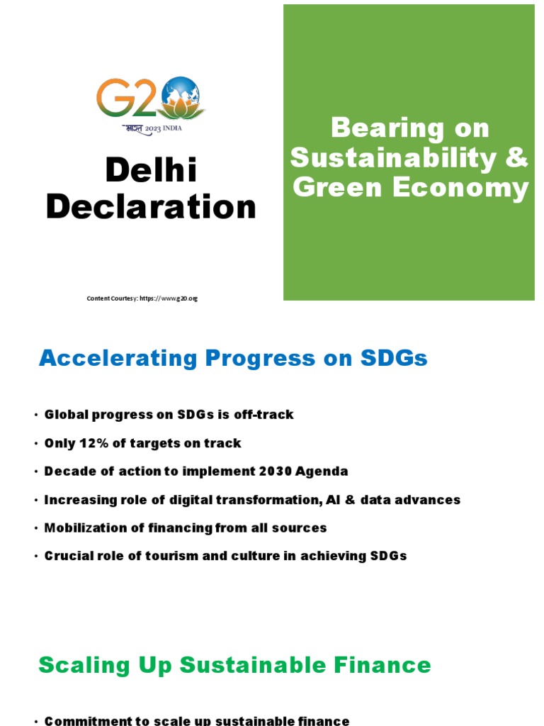 G20 Delhi Declaration - Sustainability & Green Economy | PDF ...
