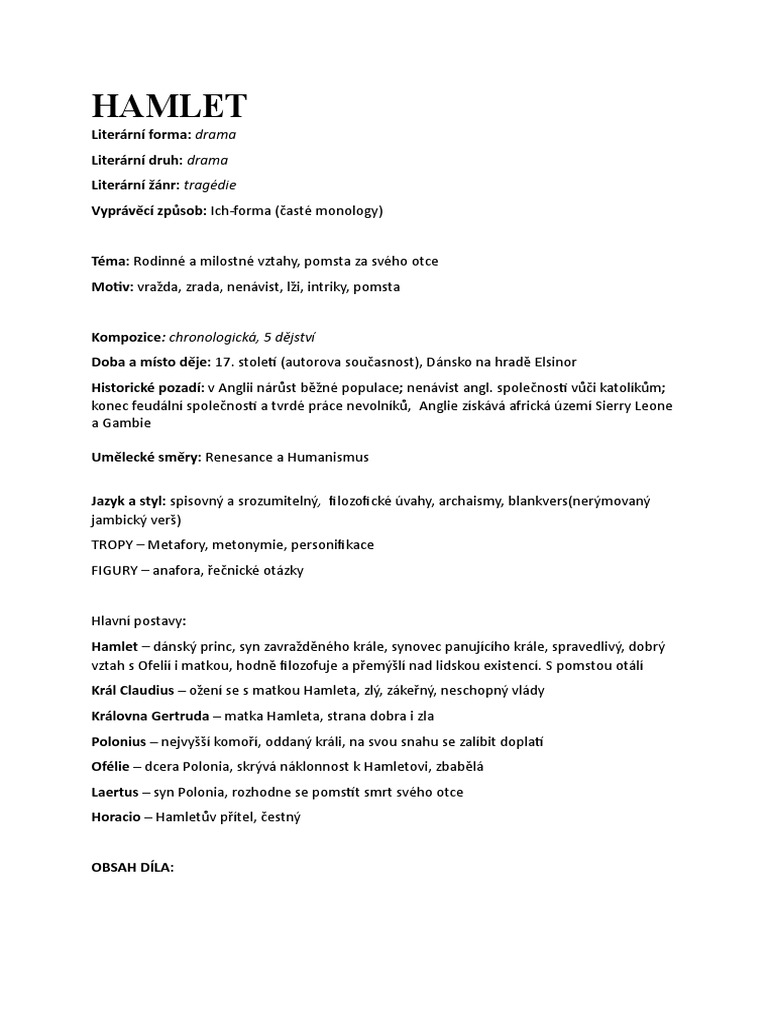Hamlet - Rozbor | PDF