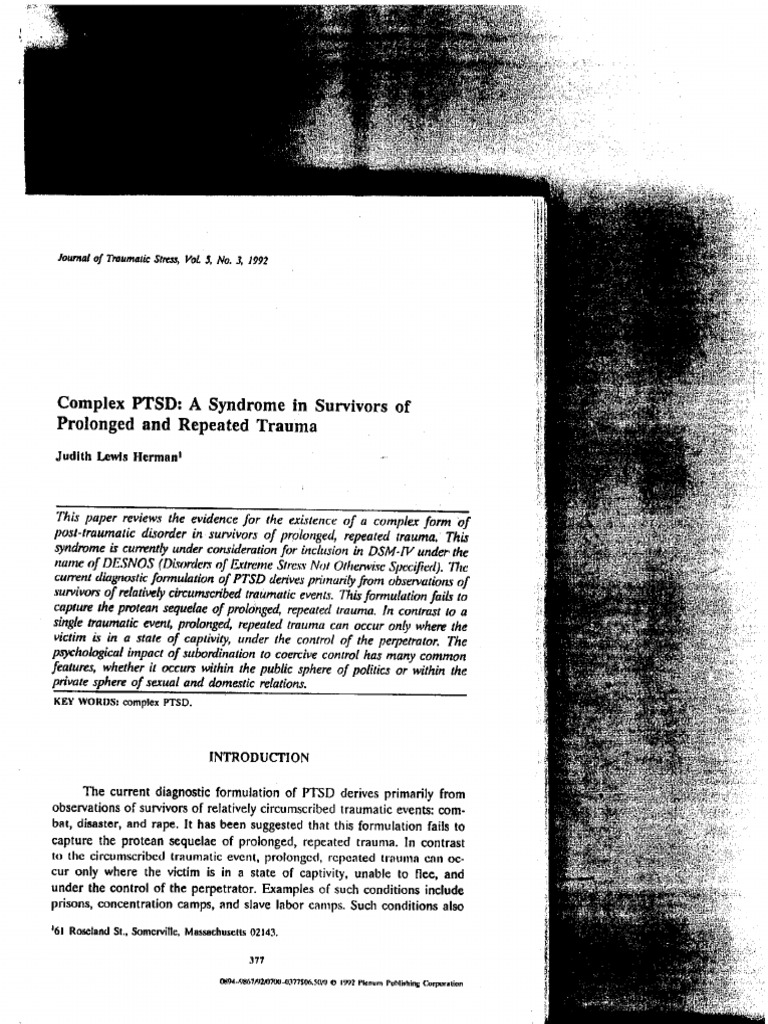 Dynamic Complex PTSD Herman 1992 | PDF