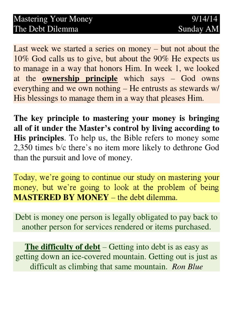 Mastering Your Money 2 The Debt Dilemma Pdf Pdf Loans Credit