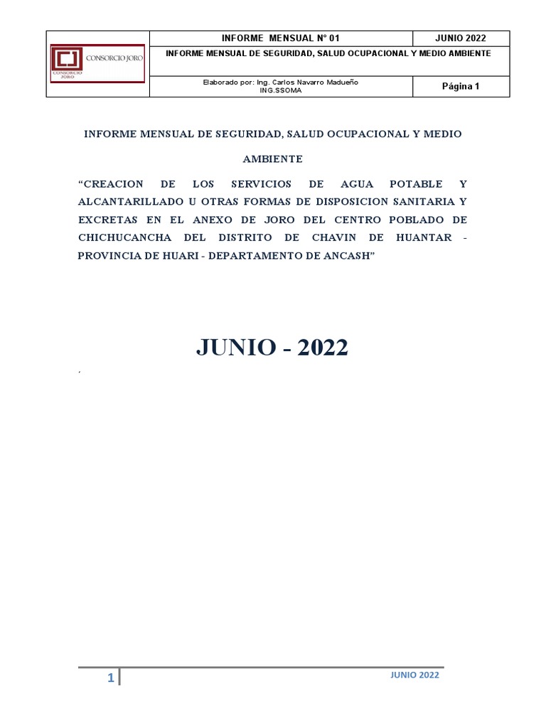 INFORME MENSUAL DE SEGURIDAD - Joro AUN | PDF | Seguridad y salud ocupacional | Residuos