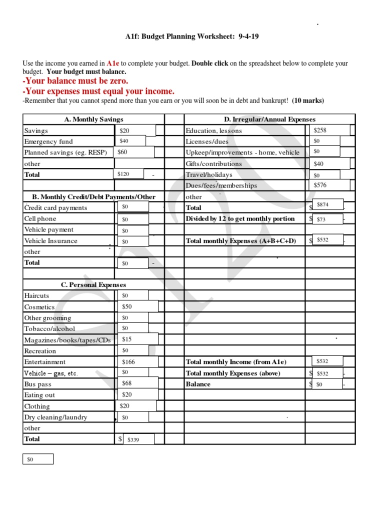 Budget Planning Worksheet Guide | PDF