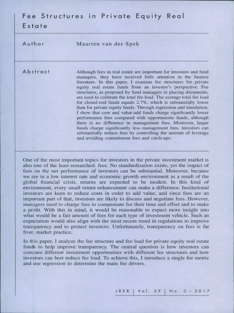 Fee Structures in Private Equity Real Estate. | PDF | Private Equity ...