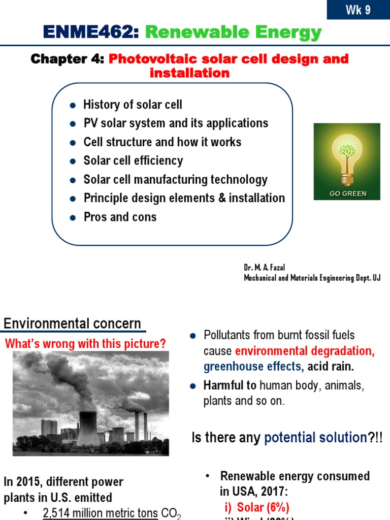 CH4a - Wk7-8. Photovoltaic Solar Cell Design and Installation | PDF ...