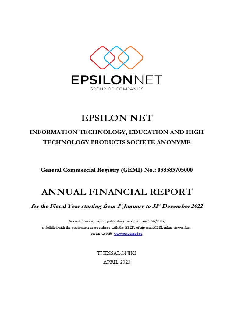 Epsilon Net Financial Statement 31-12-2022 | PDF
