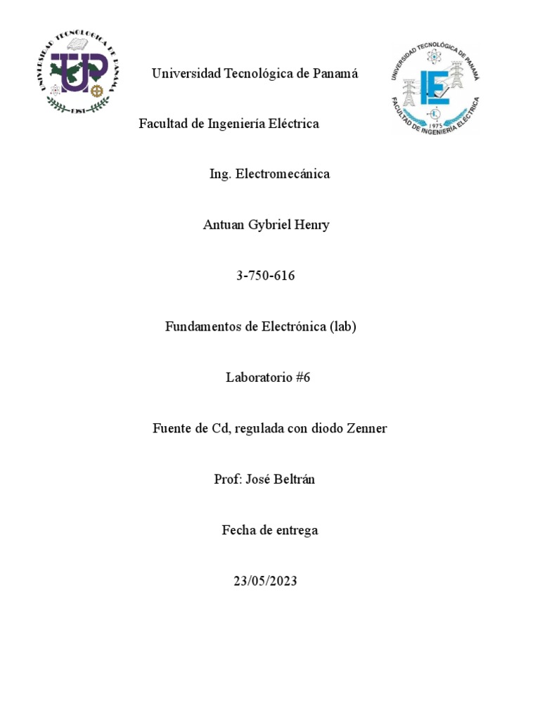 Lab. 6 Fuente de CD, Regulada Con Diodo Zener | PDF | Cantidad | Equipo