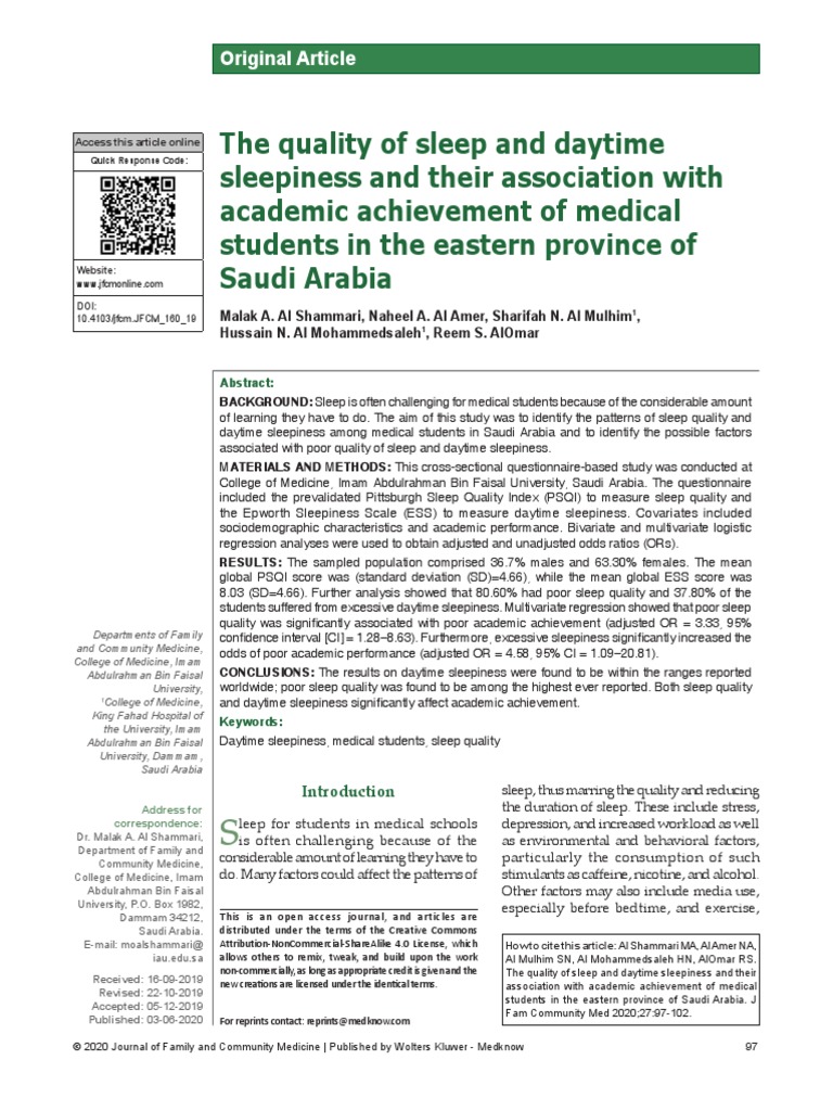 Al Shammari Et Al. - 2020 - The Quality of Sleep and Daytime Sleepiness ...