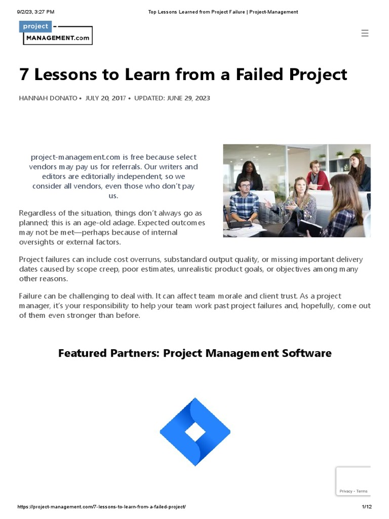 Top Lessons Learned From Project Failure - Project-Management | PDF ...