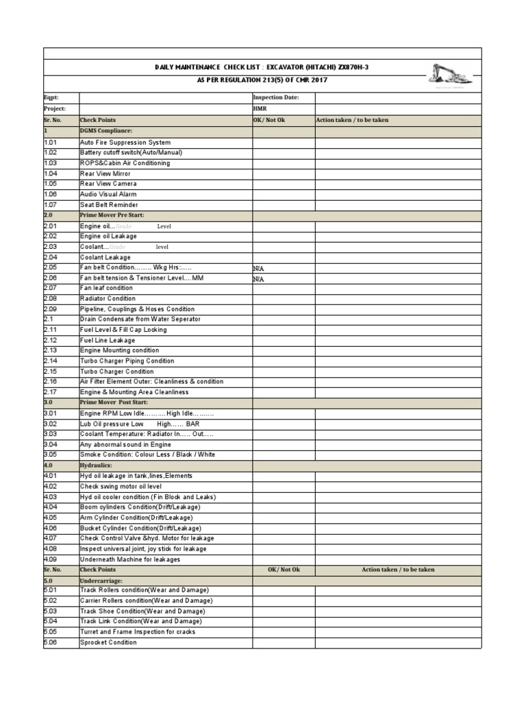 Daily Checksheet - Piling Rig | PDF | Engines | Manufactured Goods