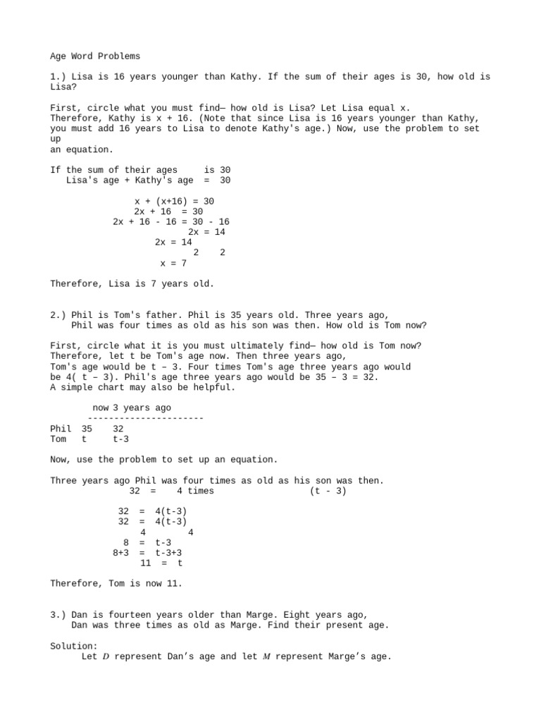 Age Word Problem | PDF