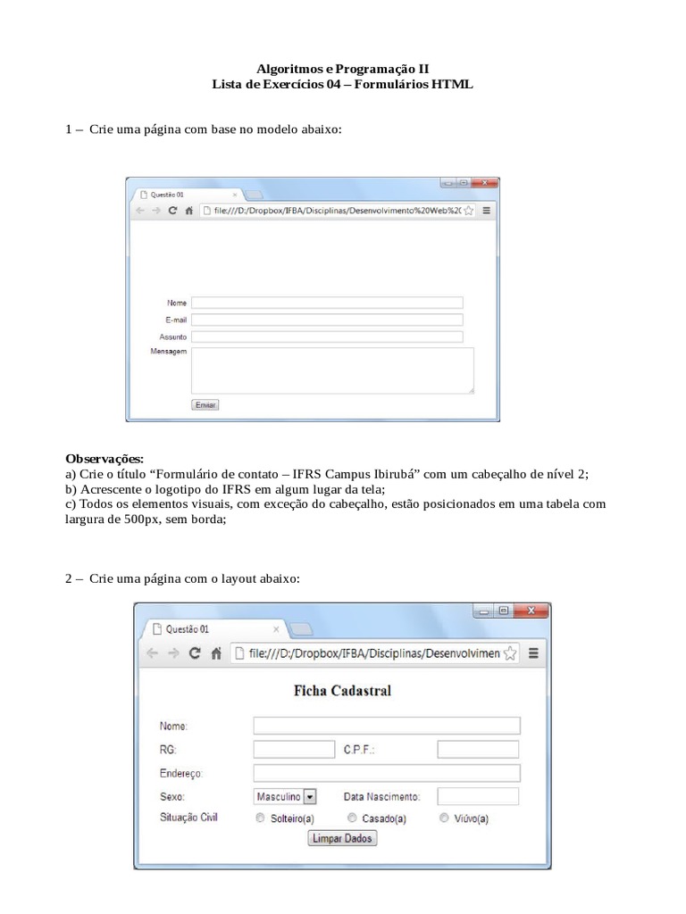 Exercícios de Formulários HTML | PDF | Html | Senha