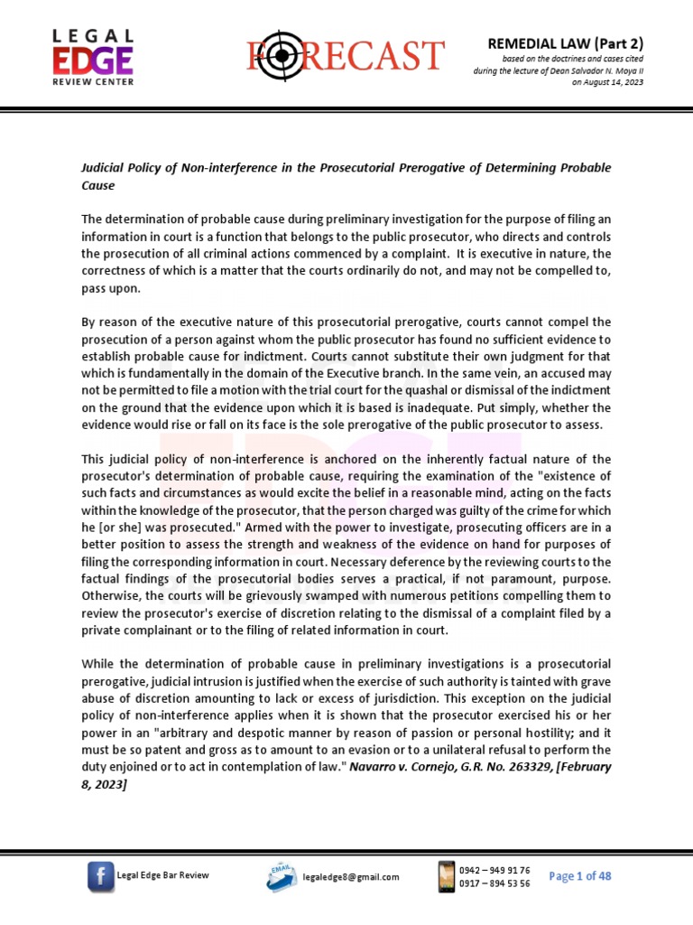 2023 FORECAST Remedial Law Part 2 | PDF | Plea | Burden Of Proof (Law)