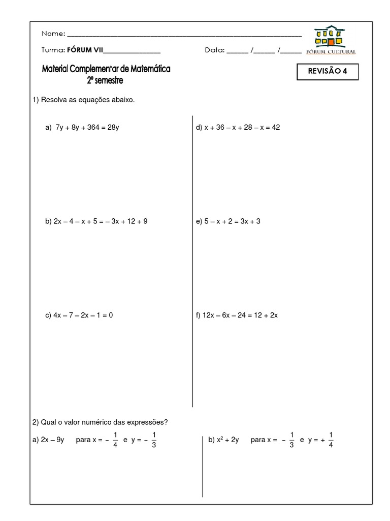 2023 07 Material Complementar Matemática Revisao 4 | PDF | Matemática | Matemática elementar