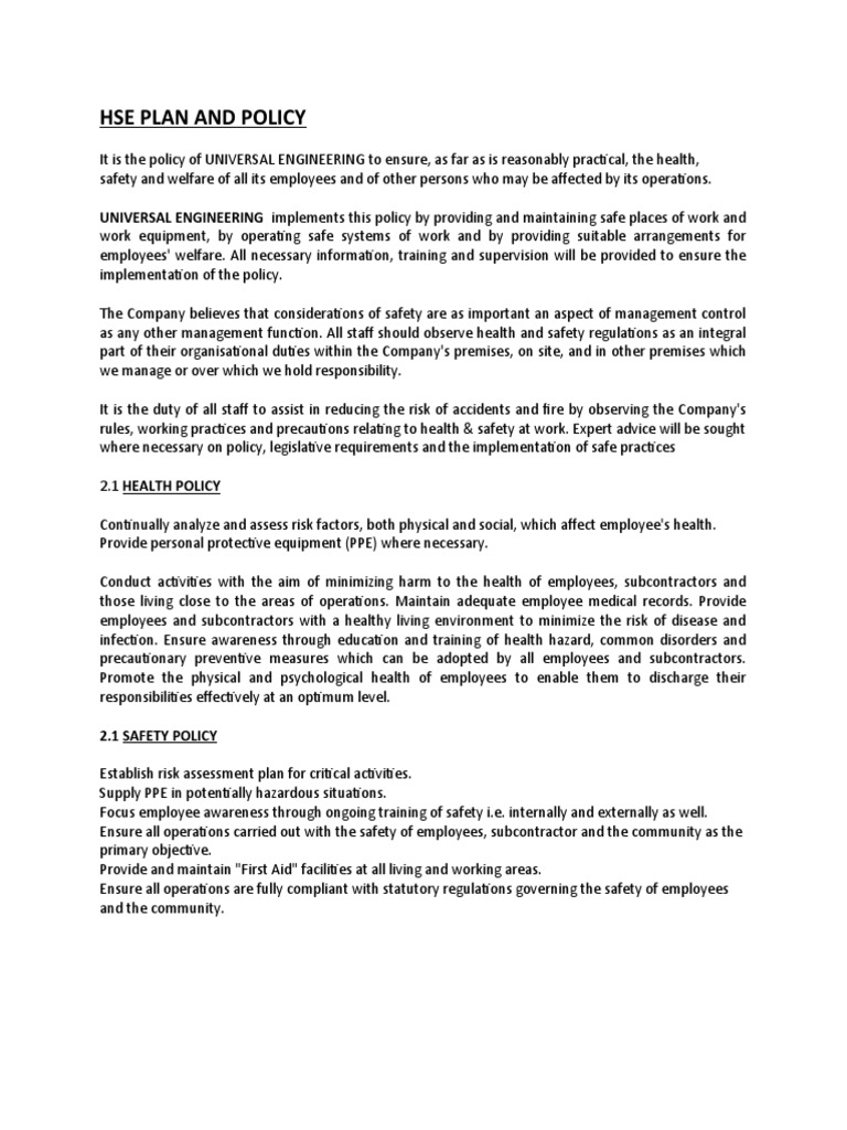 Hse - Plan | PDF | Occupational Safety And Health | Safety Hse - Plan | PDF | Occupational Safety And Health | Safety