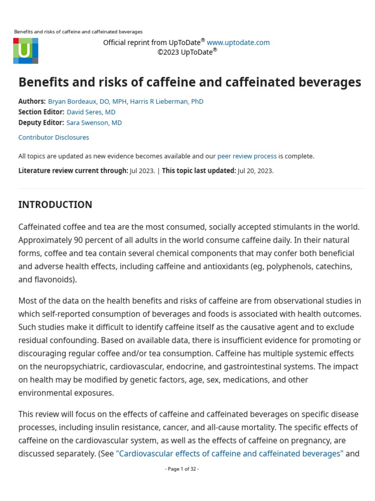 Benefits and Risks of Caffeine and Caffeinated Beverages | PDF ...