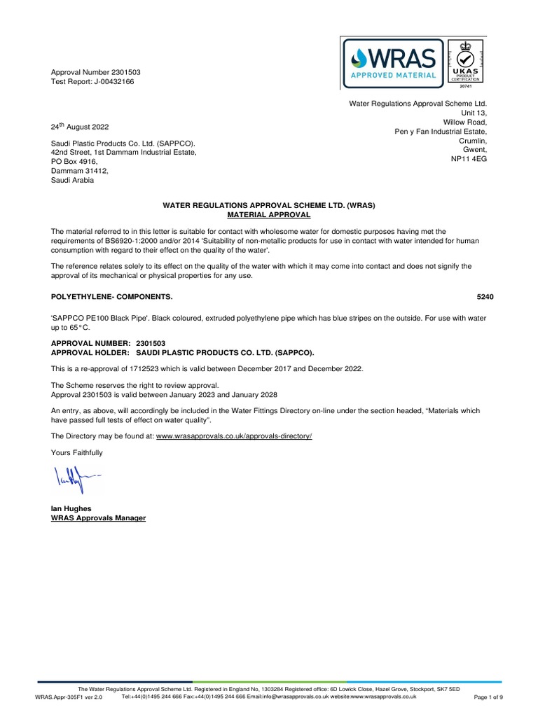 Sappco Wras Approval 2028 | PDF | Industrial Processes | Civil Engineering
