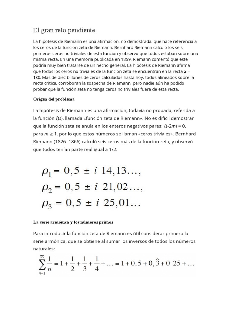 La Hipótesis de Riemann Explicada | PDF | Número primo | Análisis ...