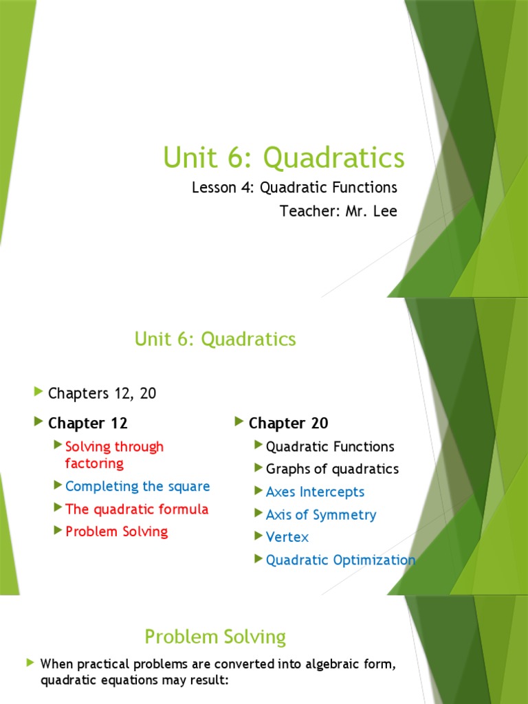 6.4 - Quadratic Functions & Graphs of Functions | PDF | Quadratic Equation | Mathematics
