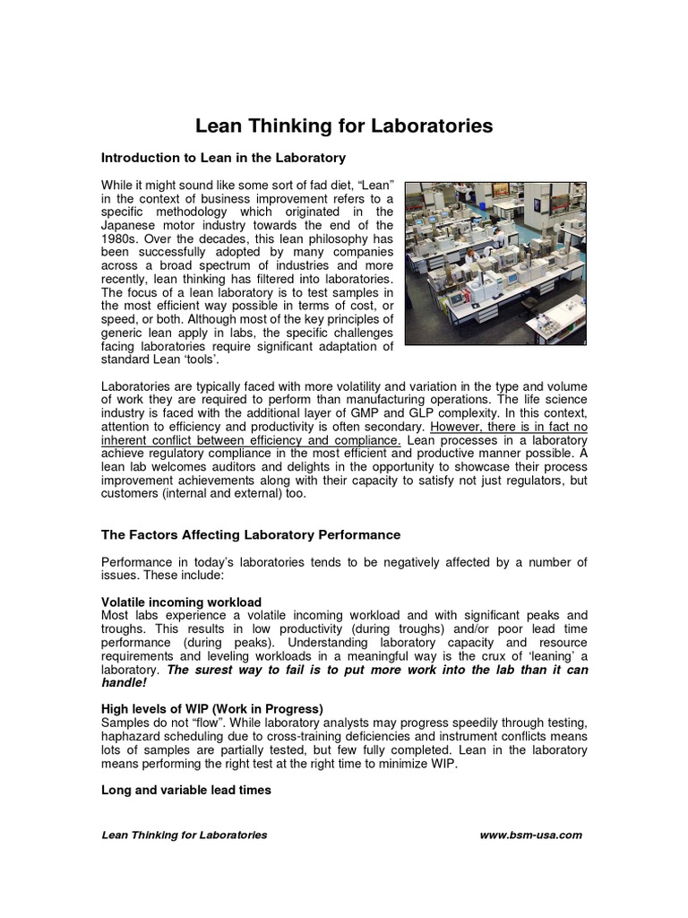 Lean Thinking For Laboratories BSM09 | PDF | Business