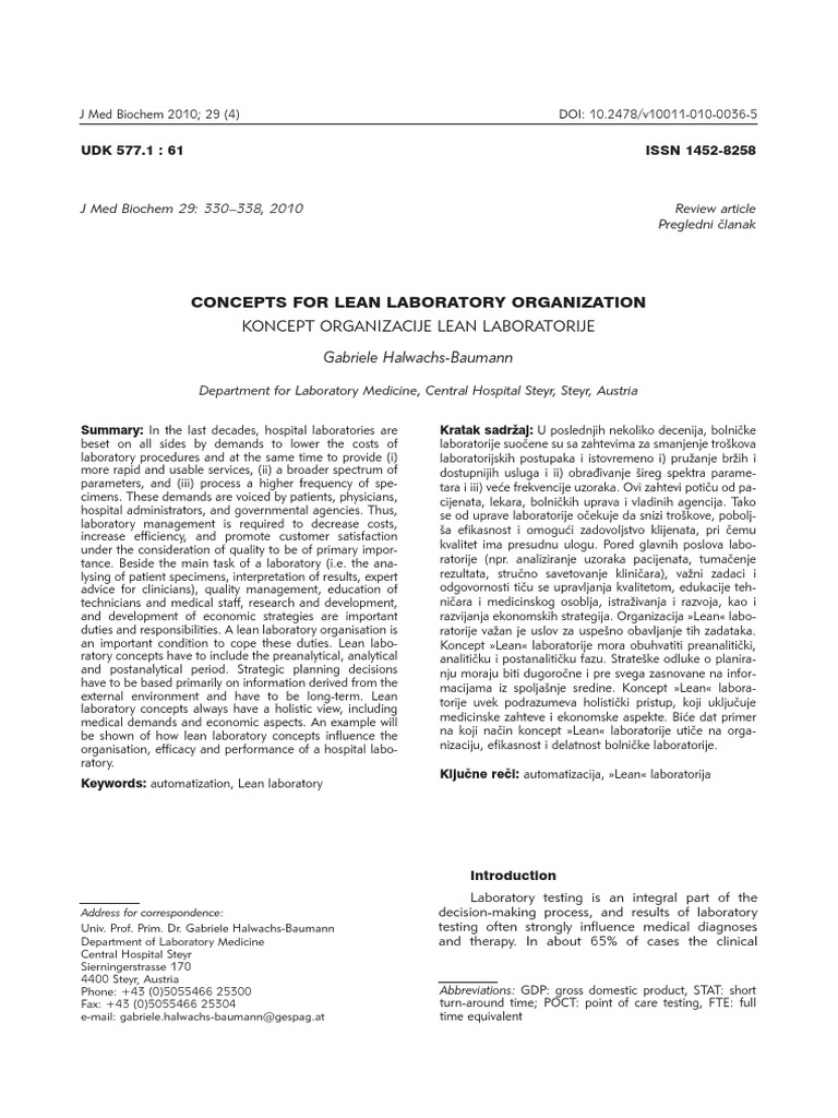 Concepts For Lean Laboratory Organization | PDF | Medical Laboratory | Medicine