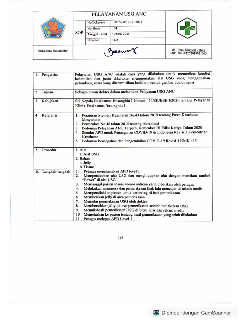 Sop Pelayanan Usg | PDF