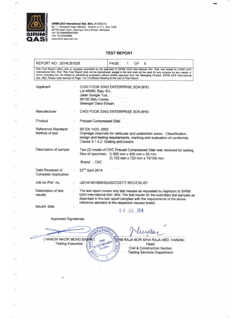 TEST CKC Compressed Slab 400X600X50-1 - 230818 - 120842 | PDF