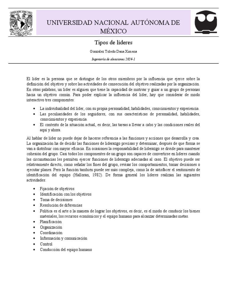 Tipos de Lideres | PDF | Liderazgo | Planificación
