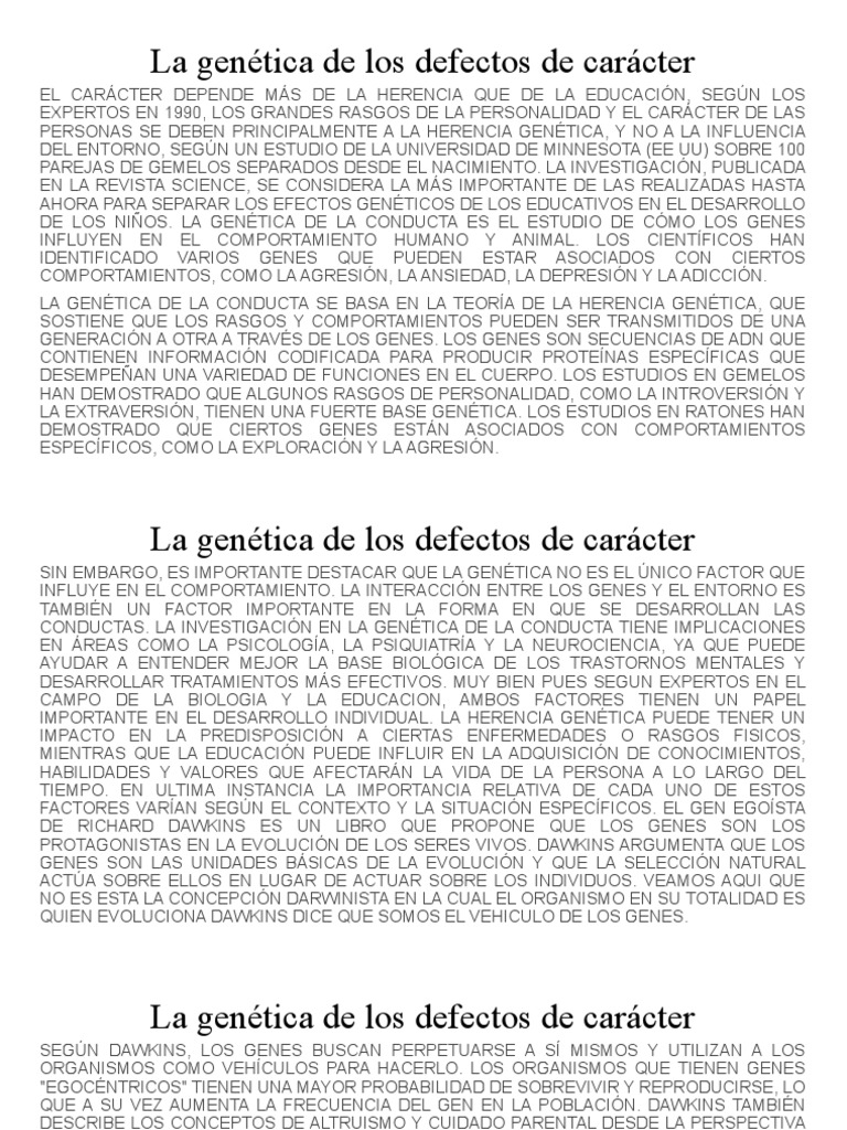 Genetica de Los Defectos de Caracter | PDF | Evolución | Comportamiento
