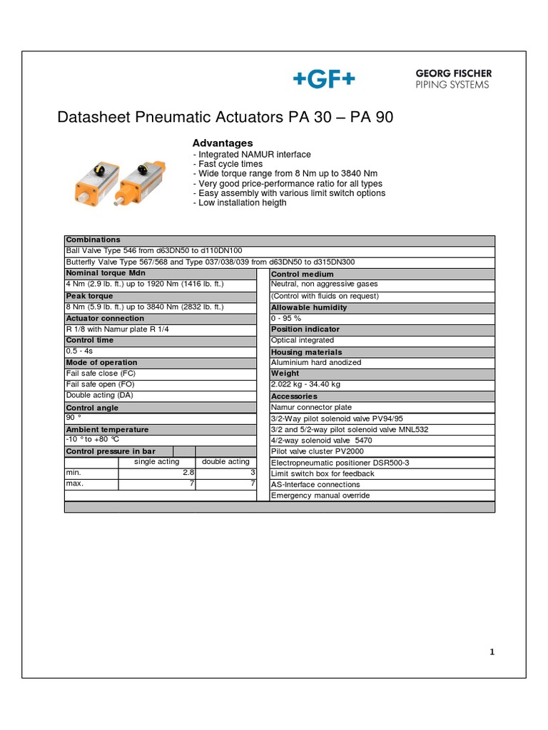 Datasheet Pneumatic Actuators PA 30 - PA 90: Advantages | PDF | Valve ...