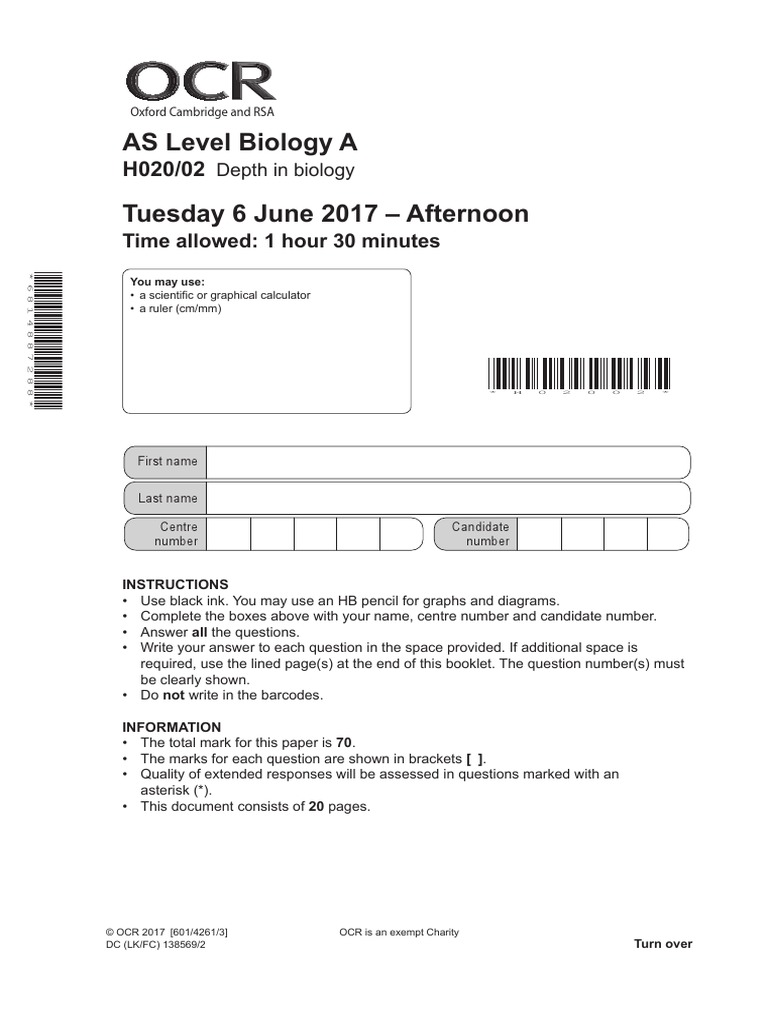 2017 Biology Depth Paper | PDF