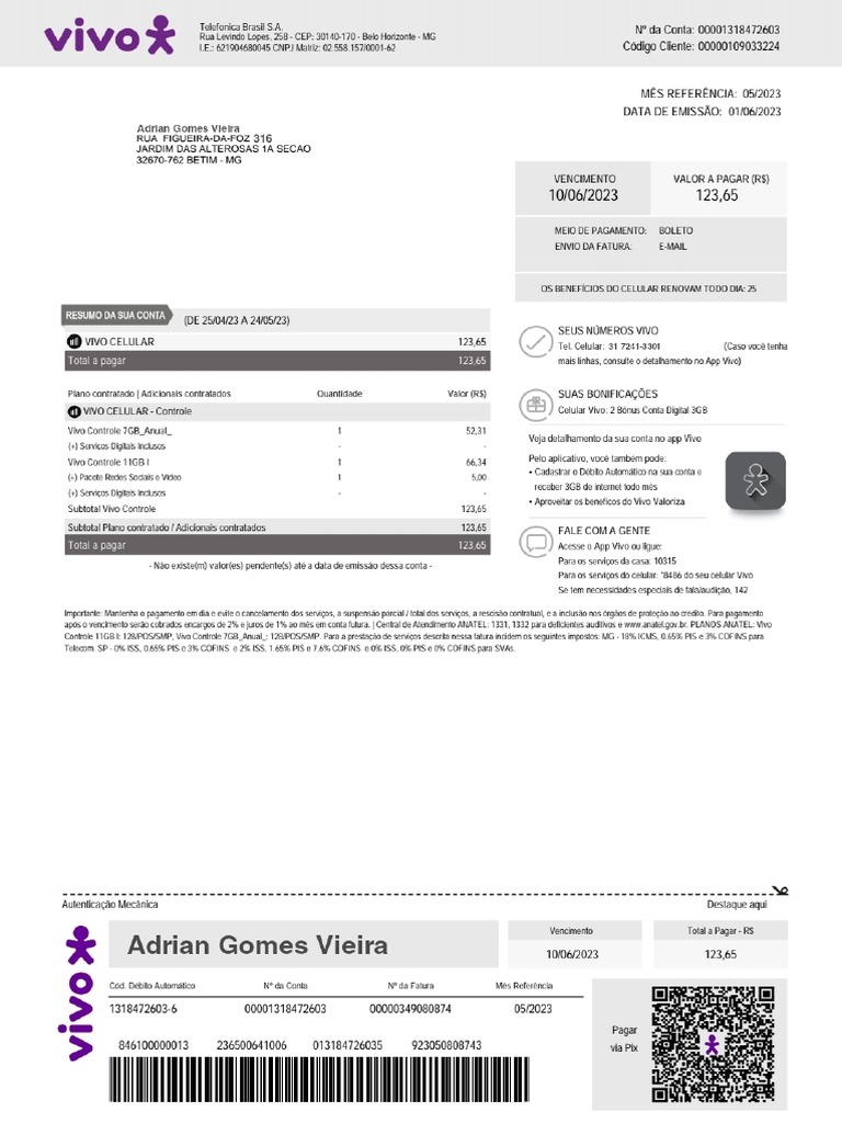 Conta Vivo Adrian | PDF