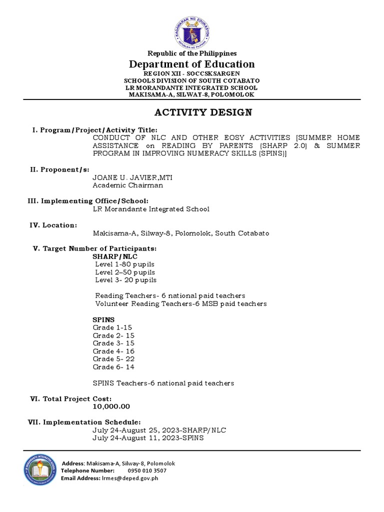 Activity Design Sharp Spins 2023 | PDF