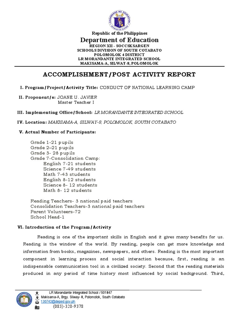 POSTACTIVITYNLCSHARP2023 | Download Free PDF | Teachers | Learning