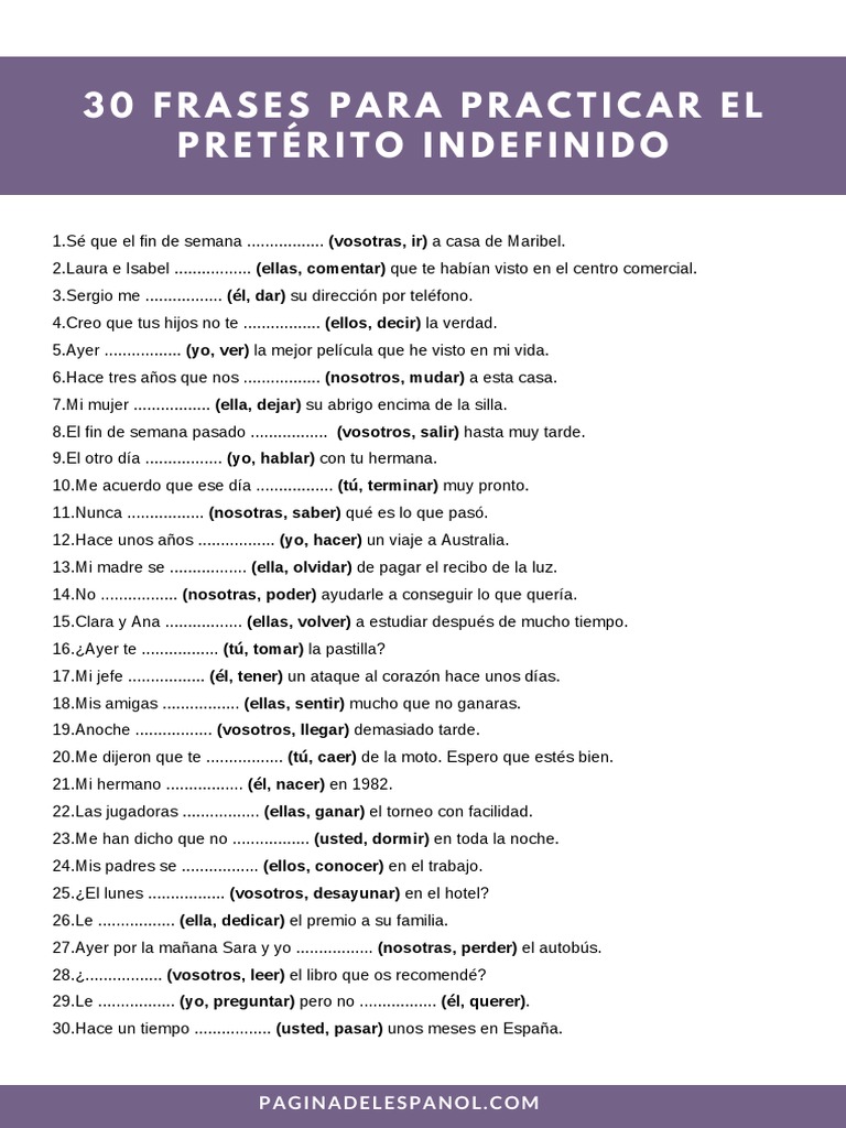 30 Frases para Practicar El Preterito Indefinido | PDF