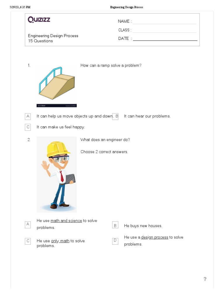 Engineering Design Process Quizzes | PDF | Engineering Design Process ...